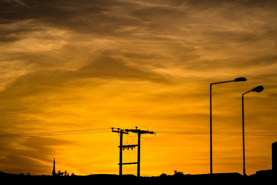 sky, sunset, clouds, pole, light, silhouette, landscape, outdoor ...
