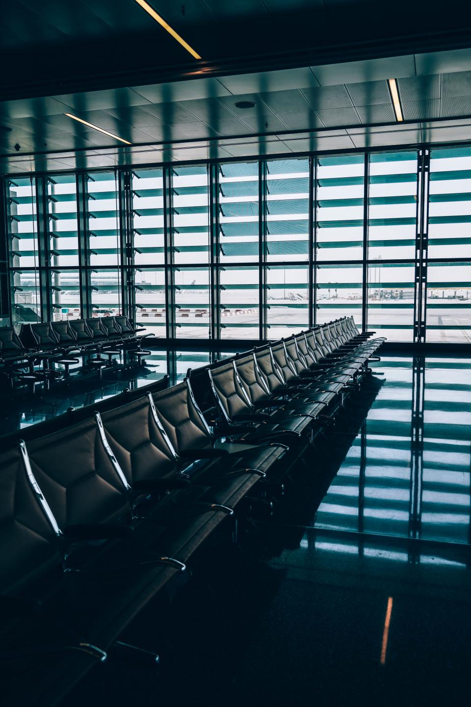 architecture, window, glass, airport, bench, waiting, area, floor ...