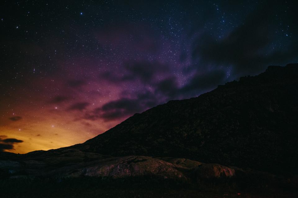 dark, night, sky, cloud, sky, stars, mountain, highland, summit, peak ...